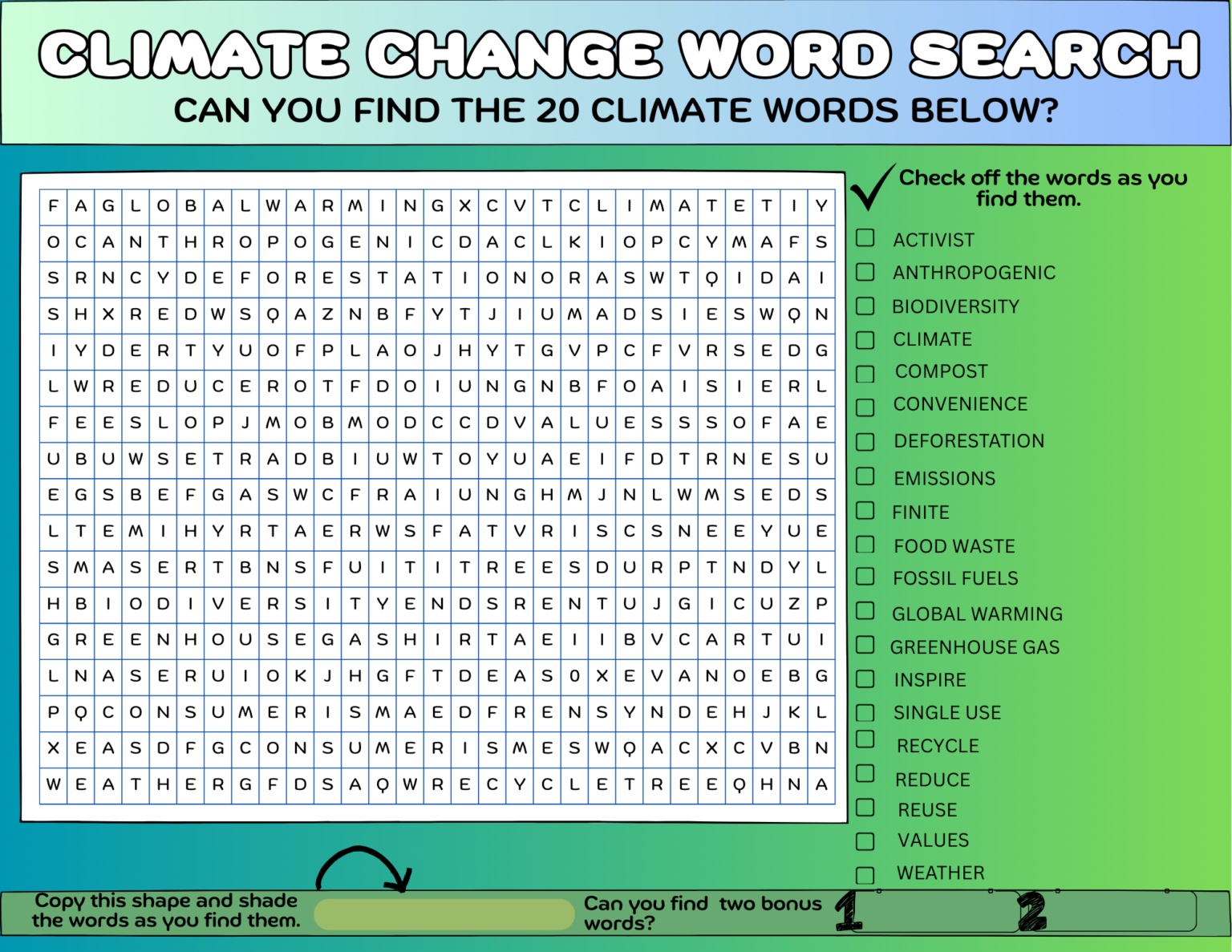 Climate Change Word Search - The Carbon Emissions Project